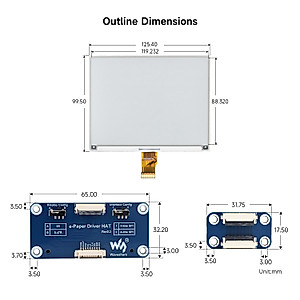 waveshare 5.83inch E-Paper E-Ink Display HAT Compatible with Raspberry Pi 4B/3B+/3B/2B/B+/A+/Zero/Zero W/WH/Zero 2W Series Boards 648×480 Pixels Black/White Dual-Color SPI Interface