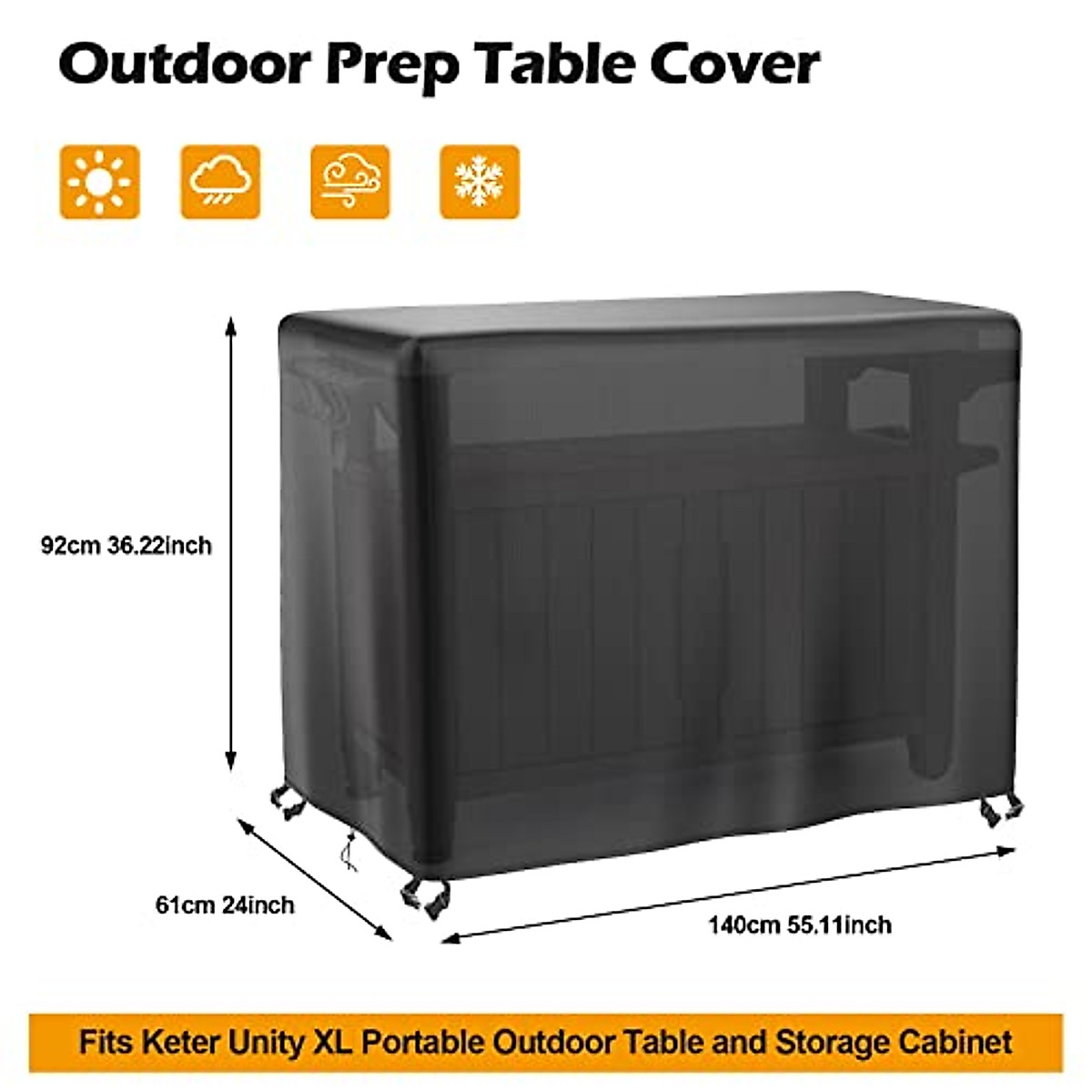 Table Cover Compatible with 52 Inch Keter Unity XL Portable Outdoor Table, Waterproof and Windproof Durable Cover(55" L x 24" W x 36" H)