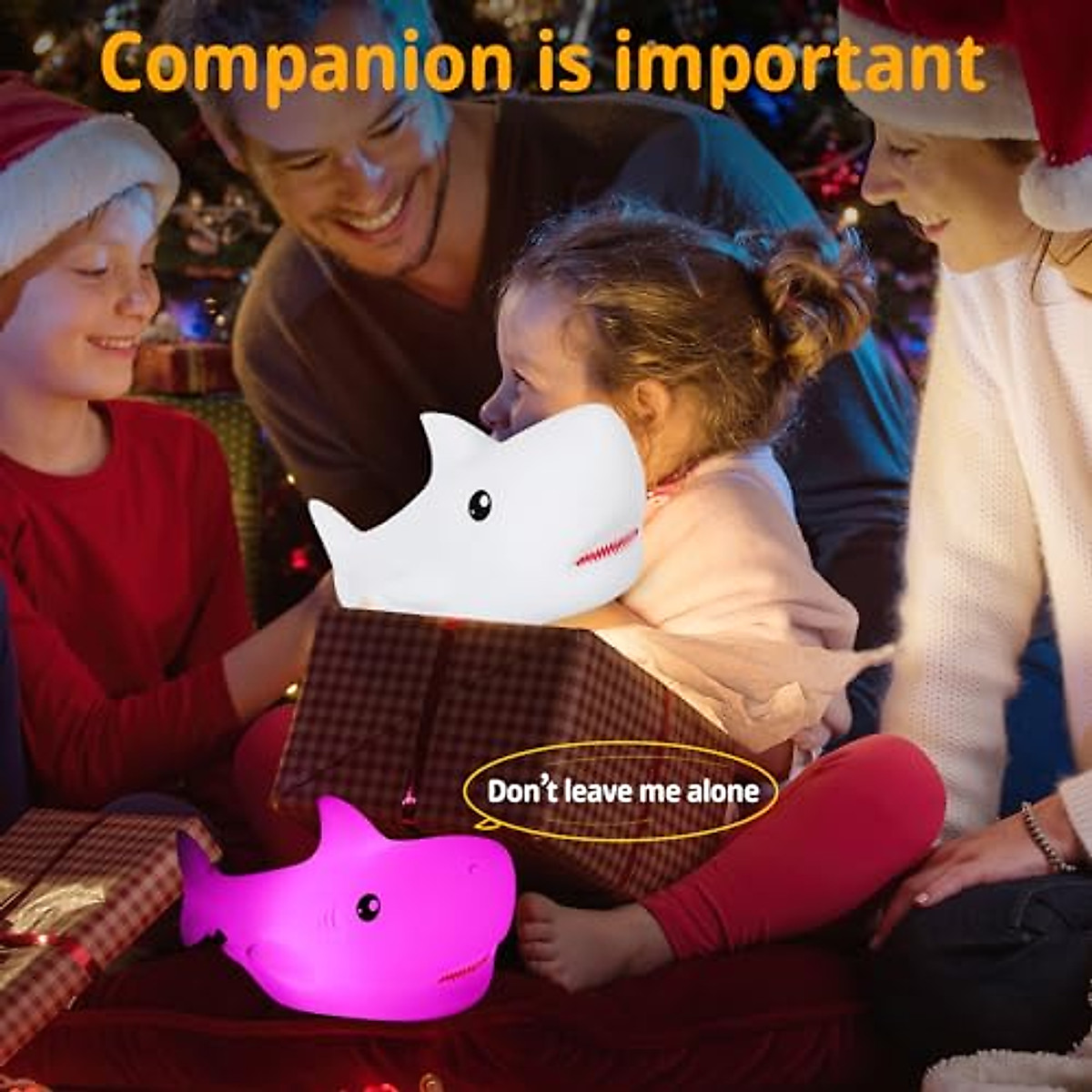 LOVERUIS Cute Night Light for Kids Cute Shark Lamp, Animal Lamp 7 Color Lamp Nightlights Birthday Christmas Gift for Children with USB Rechargeable,Kids Silicone Lamp Kawaii Room Decor