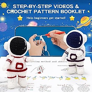 TFitsjoy Crochet Kit for Beginners，Beginner Crochet Kit with Step-by-Step Video Tutorials, DIY Crochet Kit for Beginners Includes Yarn, Eyes, Stuffing, Croche (2PCS Astronaut+Rocket)…