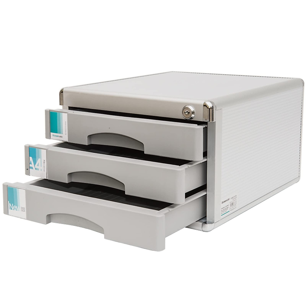 LEYT Flat File Cabinet Storage, Desktop Drawer Cabinet, 3 Drawers Aluminum Alloy Storage Drawers Desk Storage, A4 Office Box with Lock.