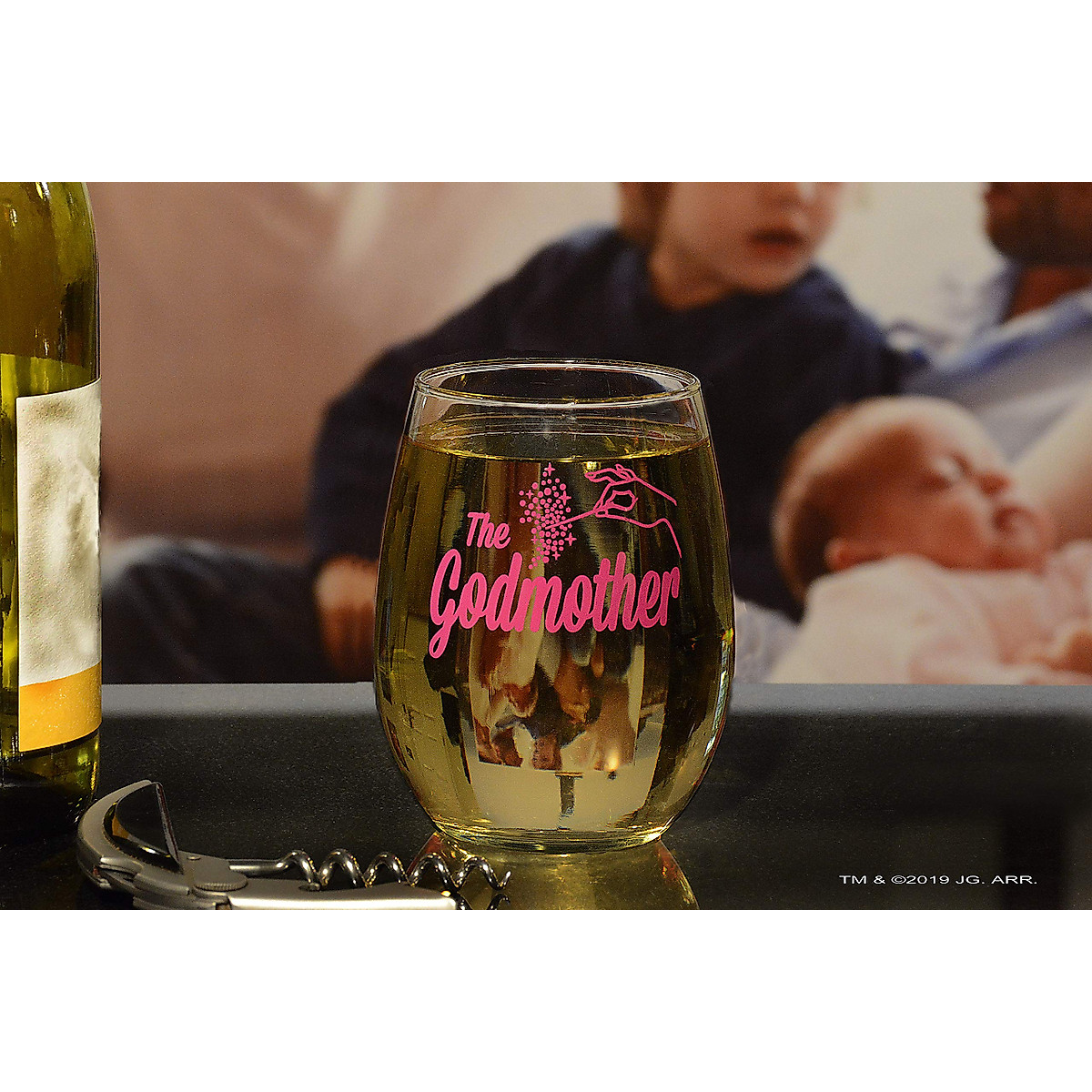 The Godmother Printed Stemless Wine Glass - Premium Quality, Handcrafted Glassware, 15 oz., Collectible Gift Item for Godparents, Birthdays, & Special Occasions