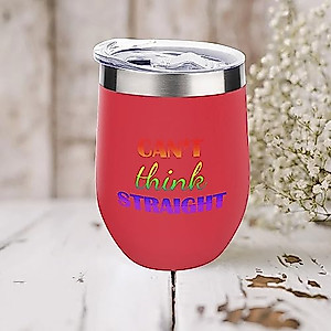 Mighun Gay Pride LGBT Equality Lesbian Wine Tumbler with Lid Can’t Think Straight Vacuum Coffee Tumbler Stainless Steel Coffee Cup for Cold & Hot Drinks Wine Coffee Cocktails Beer 12 Oz