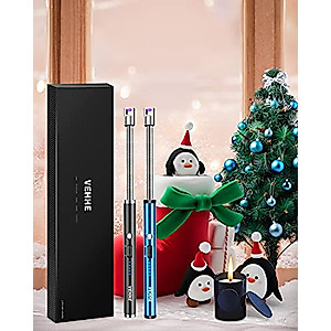VEHHE Candle Lighter, 2 Pack Rechargeable Electric Lighter with LED Battery Display Safety Switch, Flexible Neck USB Lighter for Candles Camping Grill Gas Stoves Cooking (Black and Blue)
