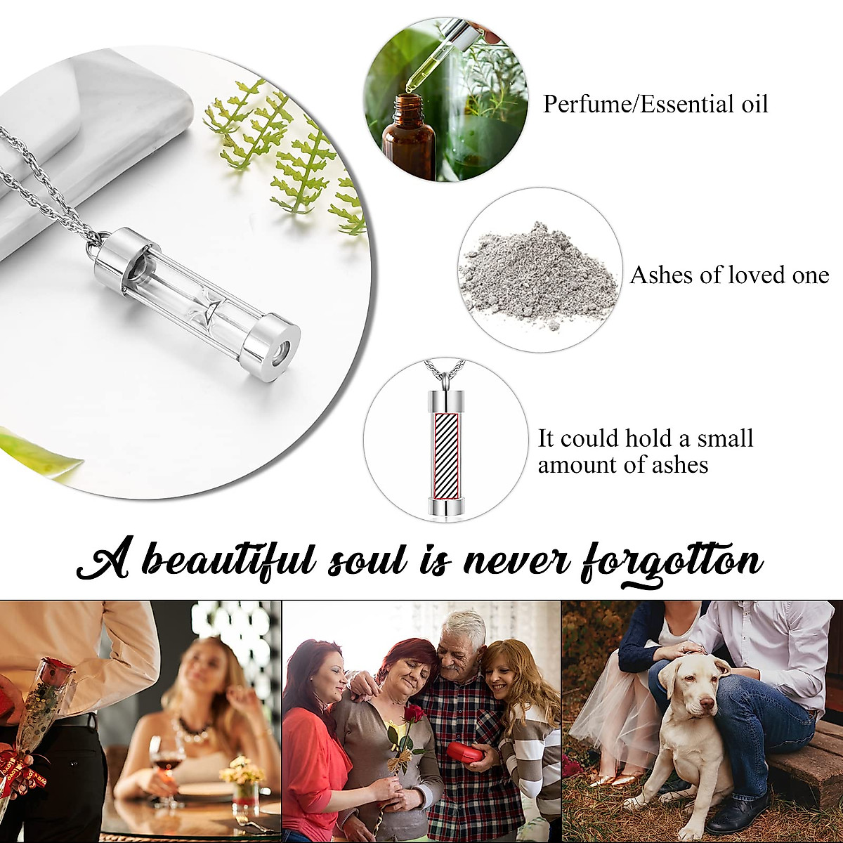 abooxiu Hourglass Ashes Necklace for Men for Women Urn Necklace for Ashes Stainless Steel Memorial Keepsake Cremation Jewelry Ashes Holder - Silver