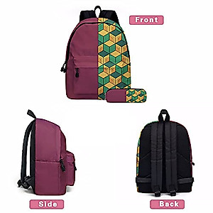 Konbeases Anime Demon Slayer School Backpack for Boys and Girls, Kimetsu No Yaiba 3D Print Bookbag, Schoolbag with Stationery Bag-Uzui Tengen B