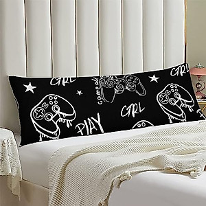 LynaRei Body Pillow Cover 20x54 Inches Black Joystick Gamepad Long Pillow Case Protector with Hidden Zipper Closure Girl Gamer Ultra Soft Body Pillowcase for Home Bedding