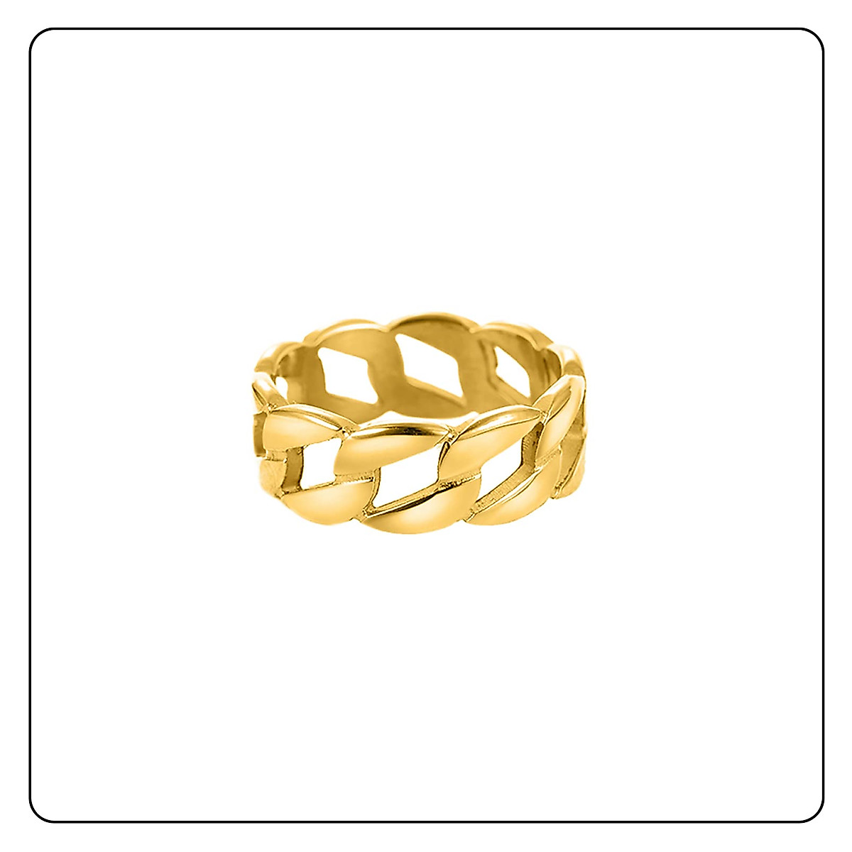 Fusamk Punk Rock 18K Gold Stainless Steel Cuban Chain Band Ring(Gold(11))