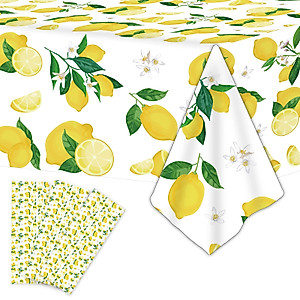Wiooffen 3 Pcs Lemon Tablecloth Party Yellow Lemonade Supplies Lemons Summer Party Tablecover for Lemon Theme Birthday Party Wedding Bridal Shower Supplies Lemon Table Cover Table Decorations