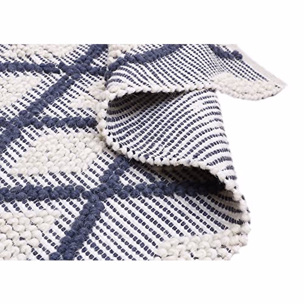 Home Talk Store Wool Area Rug | Handcrafted Traditional Rugs | Non-Skid Carpet | Modern Indoor Shag Rugs for Bedroom, Home Décor, Dining Room | Wool Mats | 4’x 6’ | White & Navy