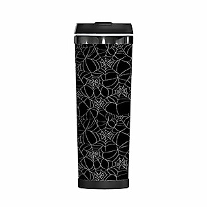 WONDERTIFY Spider Web Coffee Cup Halloween Gothic Scary Netting Coffee Mug Stainless Steel Bottle Double Walled Thermo Travel Water Metal Canteen Black Grey