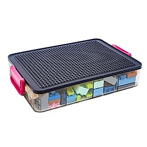 Toys Storage Organizer Bins for Lego, Stackable Toys Organizer, Lego Building Block Storage, Toy Storage Box with 24 Palace Grids, Plastic Stackable Organizer Bins (Black 1Layers)
