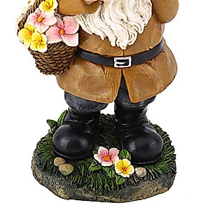 DUSVALLY Garden Gnome Statue Outdoor Statues Vivid Statue Statuary Garden Sculptures Yard Décor,Statue with Flower Basket and Frog