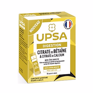 Betaine & Calcium Citrate by UPSA France for Digestive Comfort-Pack of 10 Sachets Doses