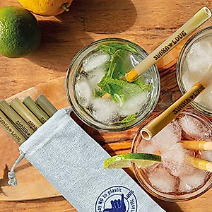 SHAKA LOVE Reusable Bamboo Drinking Straw Set 9 Inch | 100% Natural, Biodegradable, Eco, Organic | Cleaning Brush & Cotton Carry Pouch | Juice, Smoothies, Shakes, Coffee, ALOHA Cocktails | 5 Pack