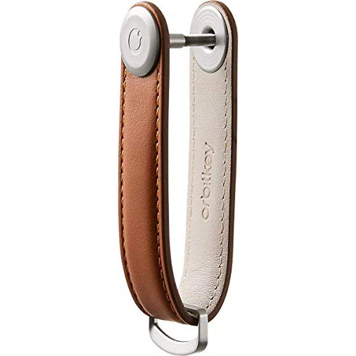 Orbitkey Leather Key Organizer | Durable, Stainless Steel Locking Mechanism, Slim & Quiet Profile | Holds up to 7 Keys, Cognac with Tan Stitching