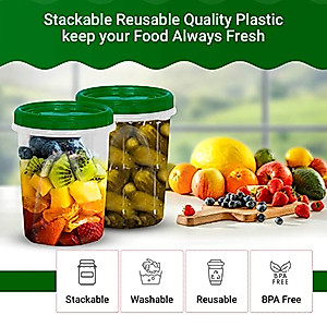 [Green - 12 Pk] Airtight Deli Containers with Lids Twist Lock Top Clear Food Storage for Meal Prep Snacks and Leftovers Freezer and Microwave Safe Stackable Leak-Resistant and 12 Pc. Set (32 Ounce)
