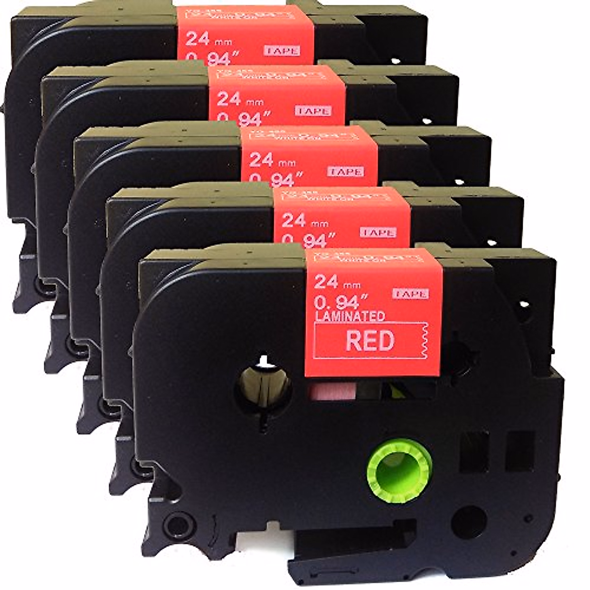 NEOUZA 5PK Compatible for Brother P-Touch Laminated Tze TZ Label Tape Cartridge 24mm x 8m (TZe-455 White on Red)