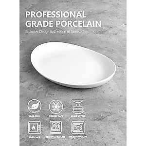 Sweese Oval Serving Platters, 14.5 Inch White Porcelain Serving Platters for Party, Large Oval Serving Trays Serving Plates for Fish Dish, Steak, Restaurant, Dessert Shop, Set of 2