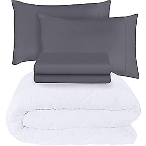 Utopia Bedding Sheets Set Full Grey with Mattress Pad Full Quilted Fitted (Pack of 5)