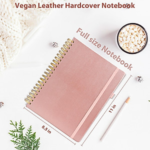 GuanQiao Spiral Notebook,8.5 x 11 College Ruled Notebooks for Work/Note Taking, Leather Hardcover Writing Journal for Women/Men,300 Pages A4 Lined Meeting Notebook for School Office,Rose gold