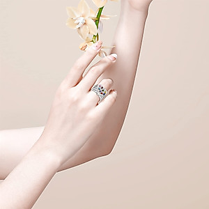 BAUMA AUTO Birthstone Rings for Women Custom 1-8 Birthstones & Names Heart Ring Tree of Life Jewelry Family Tree Rings for Mom Grandmother Wife (8 Stones)