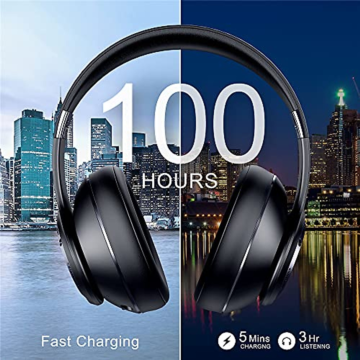 Picun Bluetooth Headphones 100 Hours Wireless Gaming Headphones Over Ear Low Latency Stereo Deep Bass, Built-in Microphone, Foldable Adjustable Wired/Wireless Headset for Phone/TV/PC Kids Teens Adults