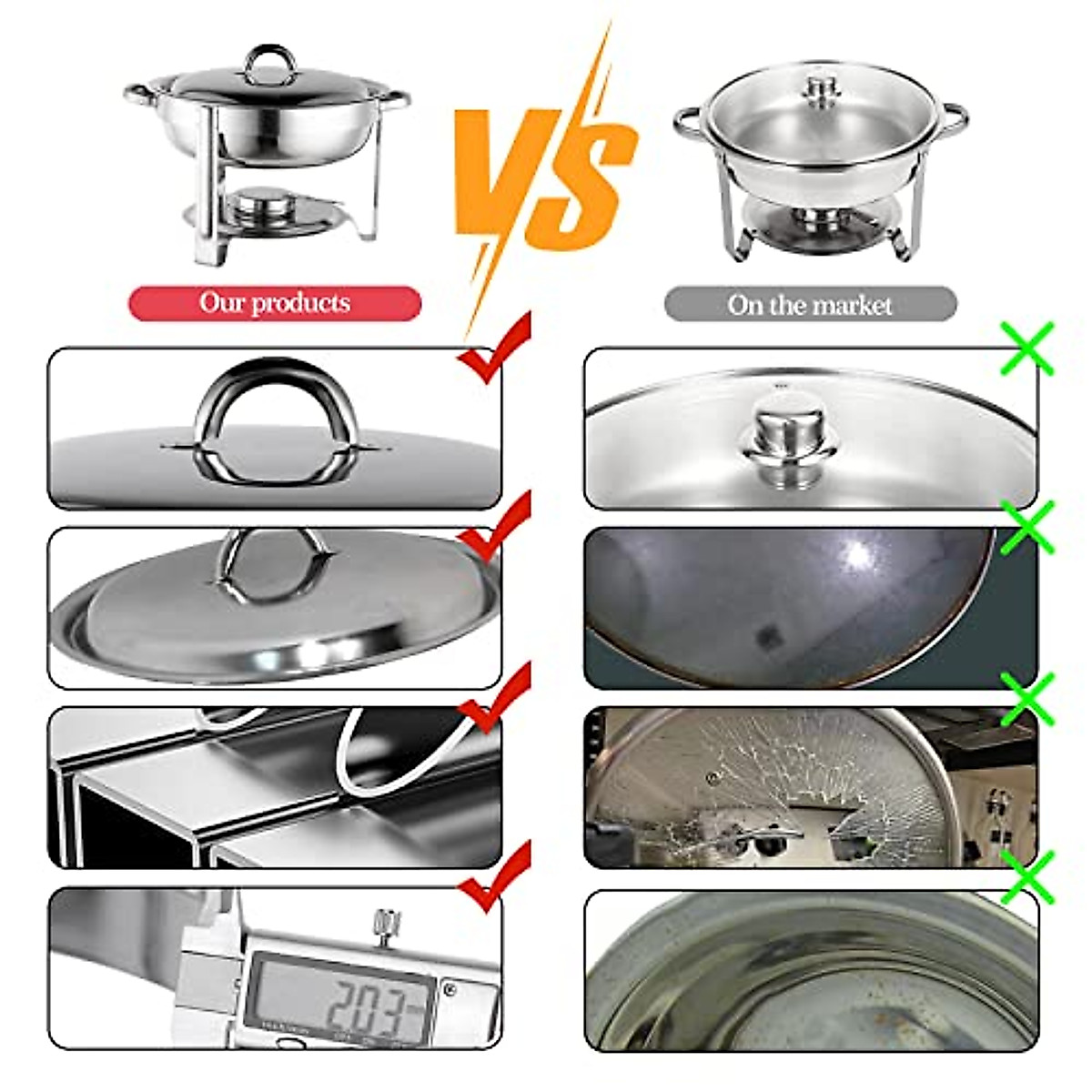 FXTNKYY Chafing Dish,Round Chafing Dish Buffet Set,Stainless Steel Chafers and Buffet Warmers Set,3.5QT Chafing Dishes with Lid & Holder,Food Warmers for Parties Buffet/Home Party (4 Pack)