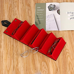 Mowsug Multiple Travel Sunglasses Organizer Case - PU Leather Hanging Foldable Eyeglasses Case (Red)