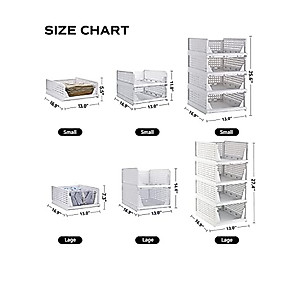 WDPUCHU Stackable Plastic Storage Basket-Foldable Closet Organizers and Storage Bins - Drawer Shelf Storage Container for Wardrobe Cupboard Kitchen Bathroom Office (White Large-4 Pack)