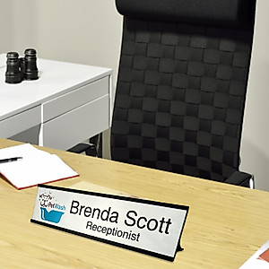 2" x 8" Personalized Aluminum Name Plates, Custom Office Desk or Wall Name Plates, Can Add Custom Logo Image and Texts, Two Name Plates Colors Silver, White, Holders are Optional (Custom Image+Text)