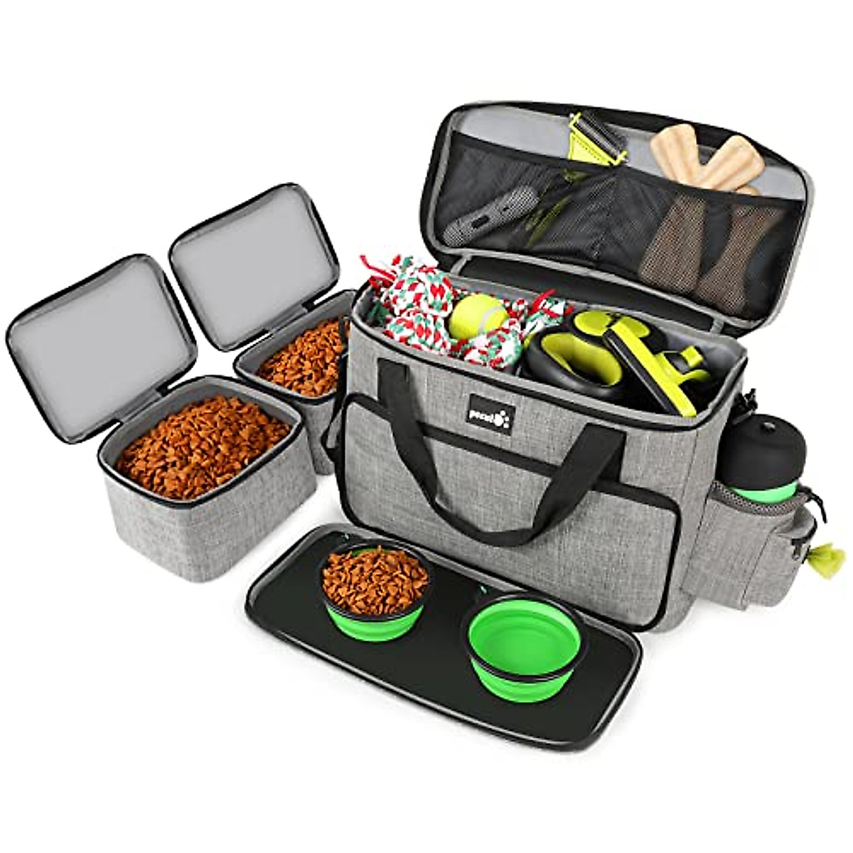 Petcute Dog Travel Bag for Large Dog, Airline Approved for Dog and Cat, Camping Essentials with 2 Food Containers, 2 Collapsible Bowls, Weekend Tote Organizer for Travel Camping