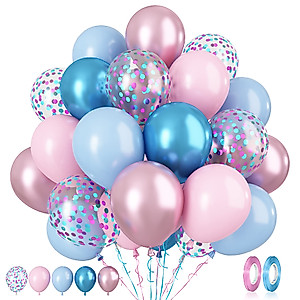 Paready Macaron Pink and Blue Balloons, 60 Pcs 12 Inch Baby Shower Party Balloons, Metallic Blue Pink Balloons for Gender Reveal Birthday Baby Shower Wedding Bridal Shower Party Graduation Decoration