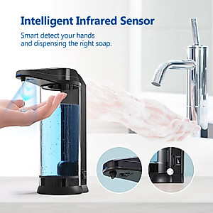 Automatic Soap Dispenser, 17oz/500ml Touchless Battery Operated Hand Soap Dispenser with Adjustable Soap Volume, Liquid Dish Soap Dispenser Touchless for Kitchen Sink Bathroom Commercial, Black