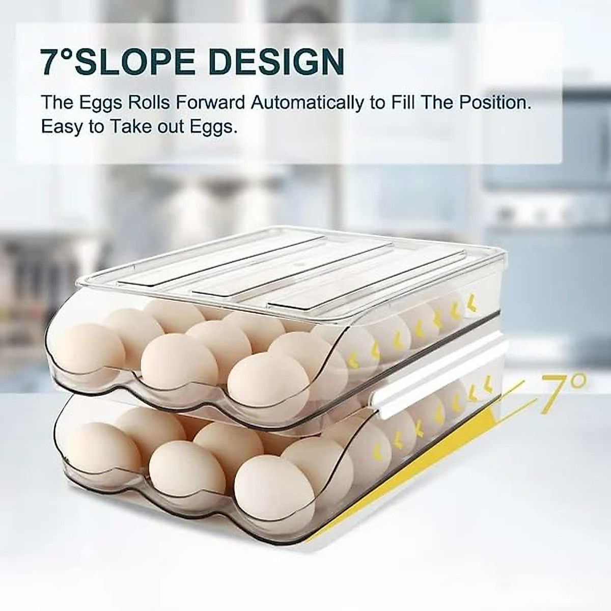 Access Cuisine Egg Tray Storage For Fridge - Egg Container with Lid, Egg Holder for Refrigerator, Rolling Egg Storage, Clear Egg Tray, Holds 36 Eggs, Large Capacity (Clear)