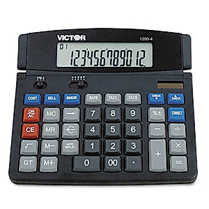 Victor 1200-4 12-Digit Large Professional Desktop Calculator, Battery and Solar Hybrid Powered Tilt LCD Display, Great for Home and Office Use, Black