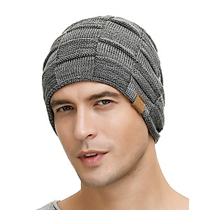 Vgogfly Slouchy Beanie for Men Winter Hats for Guys Cool Beanies Mens Lined Knit Warm Thick Skully Stocking Binie Hat Dark Grey