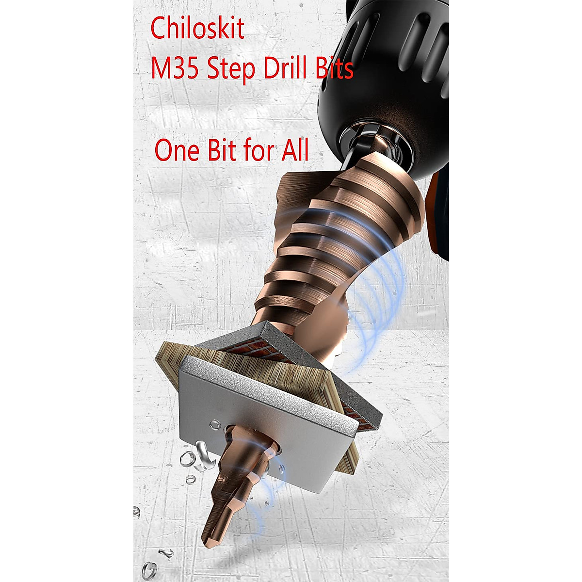 Chiloskit M35 Cobalt Spiral Grooved Industrial Unibit Step Drill Bits Stainless Steel Metal Woodworking Hole Drilling Tool Bit, Set of 5