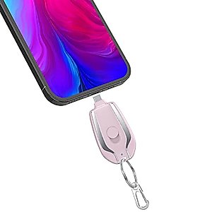 1500mAh Mini Power Emergency Pod for iPhone, Keychain Portable Charger Key Ring Cell Phone Charger for iPhone or Type-c (Pink for Type-C)