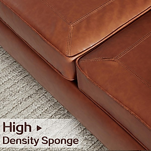 WILLOVE 79'' Faux Leather Sofa, Classic 3 Seater Leather Couch with Rolled Arm and Nailhead Trim, Mid-Century Modern Couch for Living Room, Apartment, Easy to Install, Tan Brown