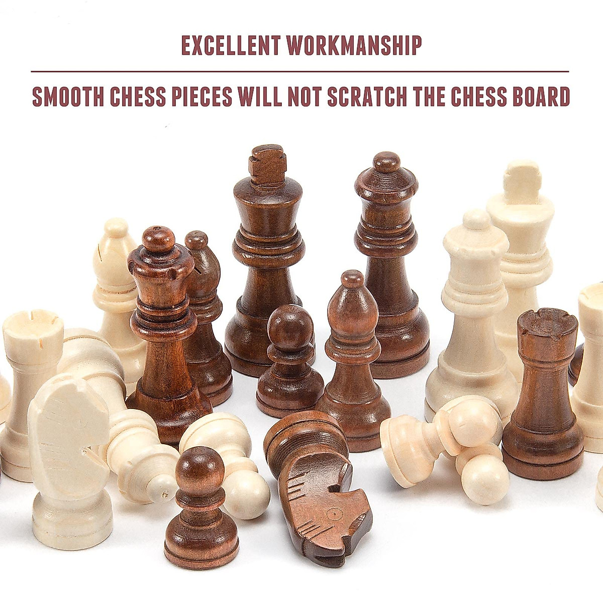 AMEROUS Wooden Chess Pieces Only with 2 Extra Queens / 3.0 Inch King/Storage Bag/Chess Instructions/Chessmen for Chess Borad/Replacement of Missing Pieces (NO Board)