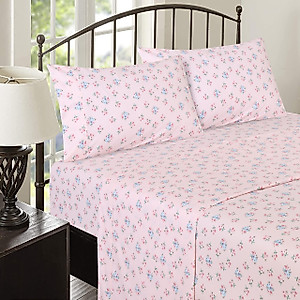 RUVANTI 100% Cotton Twin Sheets Set, 3 Pieces, Soft & Breathable Percale Weave Bedding, Deep Pocket 16", Hotel Standard, Crisp Cool Feel, Durable, Perfect Floral Bed Sheet, Spring On