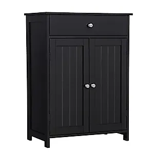 Iwell Bathroom Cabinet, Free Standing Bathroom Storage Cabinet with 1 Large Drawer & Adjustable Shelves, Wooden Entryway Storage Cabinet for Bathroom, Kitchen, Living Room, Black