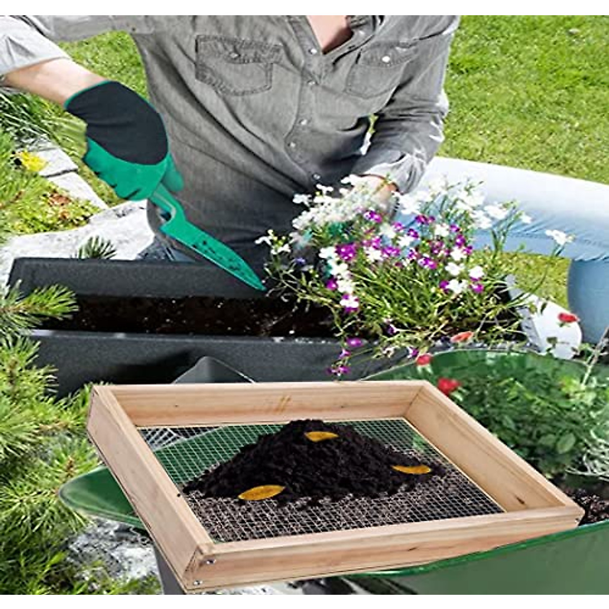 Soil Sifter, Dirt Sifter for Gardening, Compost Sifter, Garden Sieve, Light Wood Sifter for Rocks, Screen Sifter Top Soil/Peat Moss/Worm/Leaves/Loam Soil/Sand,Great Garden Tool for Plants & Vegetables