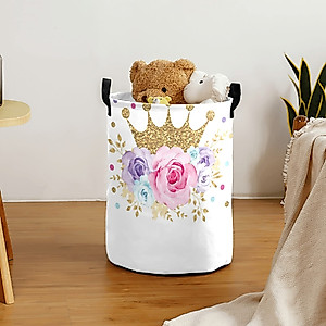 Personalized Custom Beautiful Flower Pattern Laundry Baskets with Name Waterproof Laundry Hampers Storage Baskets with Handles for Baby Boys Girls Gift