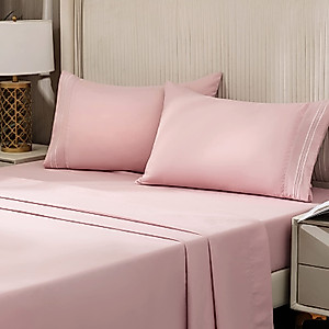 REDKEY Full Size Sheet Pillowcase Set - 4 Piece Soft Bedding Sheets & Pillowcases Sets Luxurious Deep Pocket Full Bed Sheets Pillowcase with Envelope Closure (Full,Baby Pink)