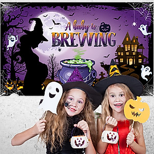 Halloween Baby Shower Backdrop with Magic Theme, A Baby is Brewing Halloween Baby Shower Party Decorations Supplies, Party Favors for Baby Boy Girl, Photobooth Props Background Banner, 72.8 x 43.3Inch