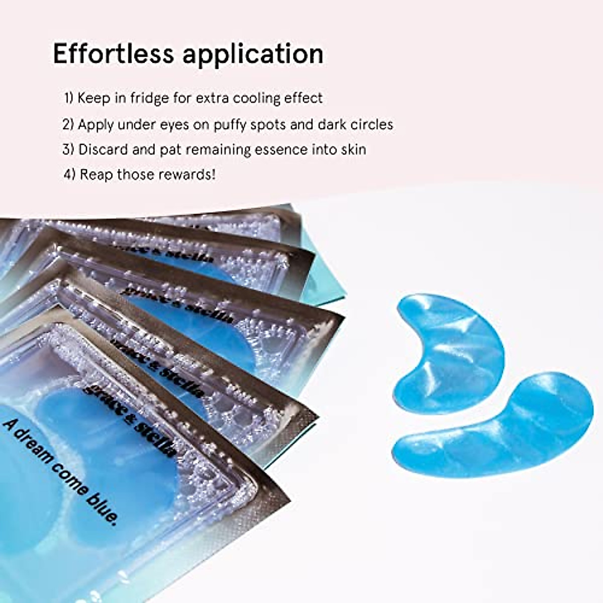 Grace & Stella Under Eye Mask (24 pairs, Blue) + Foot Peel Mask (4 Pairs, Unscented)