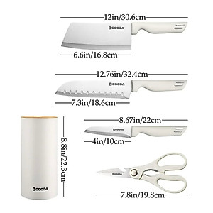 Generic BCB Kitchen Knife Set - 5 Piece Stainless Steel Set with Storage Block, Small White Modern Design, Sharp & Professional Knives, GA-011