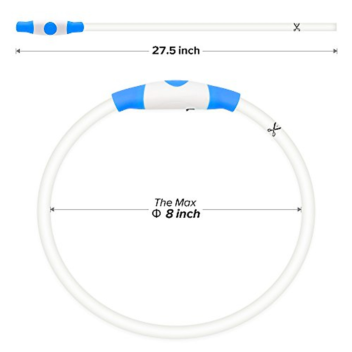 iTayga LED Dog Collar USB Rechargeable Light Up Dog Collar Adjustable TPU Pet Collars for Large Medium and Small Dogs (Blue)